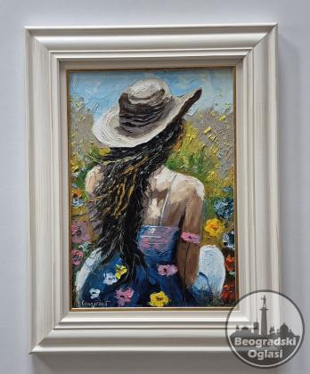 Ulje na platnu - Devojka u cvecu, prelepa slika!