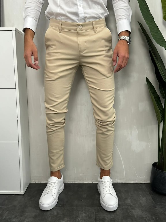 Muške elegantne pantalone u bež boji slim fit