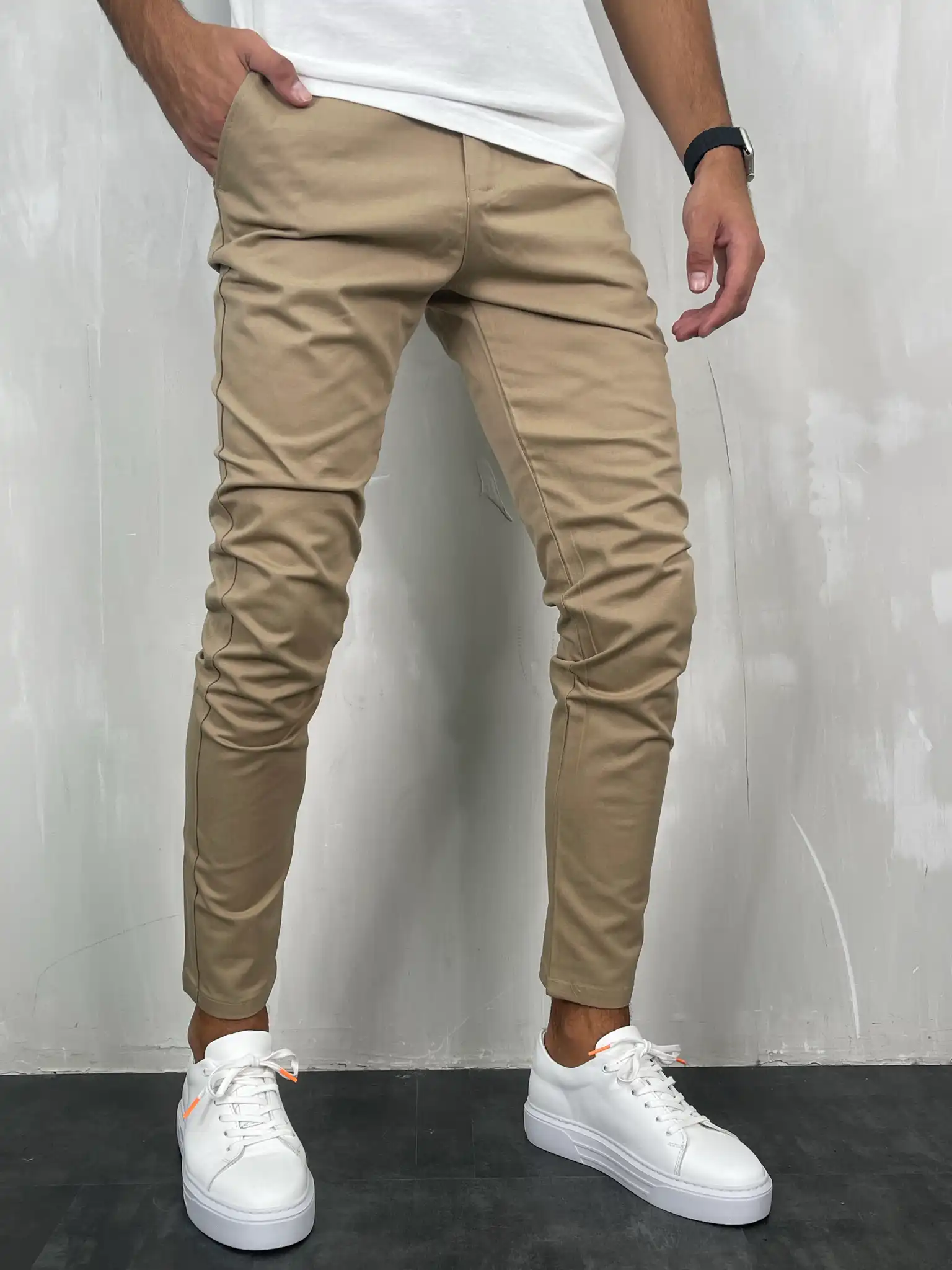 Muške elegantne keper pantalone slim fit