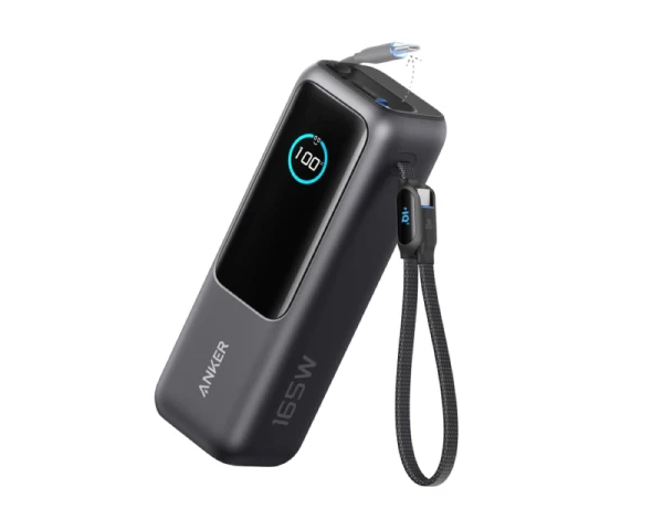 ANKER 25000mAh, 165W, sa ugrađenim USB-C kablom na izvlačenje, Power Bank crni