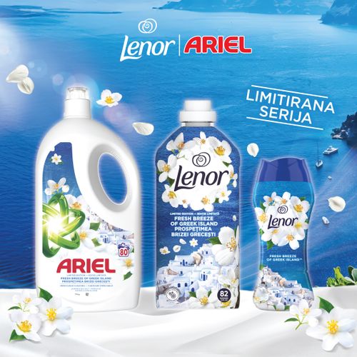 Lenor Fresh Breeze of Greek Island omekšivaš 82 pranja+ Ariel tečni deterdžent za veš Fresh Breeze of Greek Island 80 pranja+Lenor FE Liquid Fresh Breeze 82w