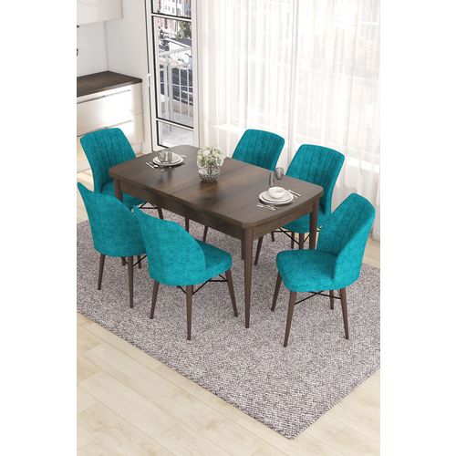 Eva - Barokni Turquoise Ekstenzibilni Trpezarijski Sto i Set Stolica (7 Delova)