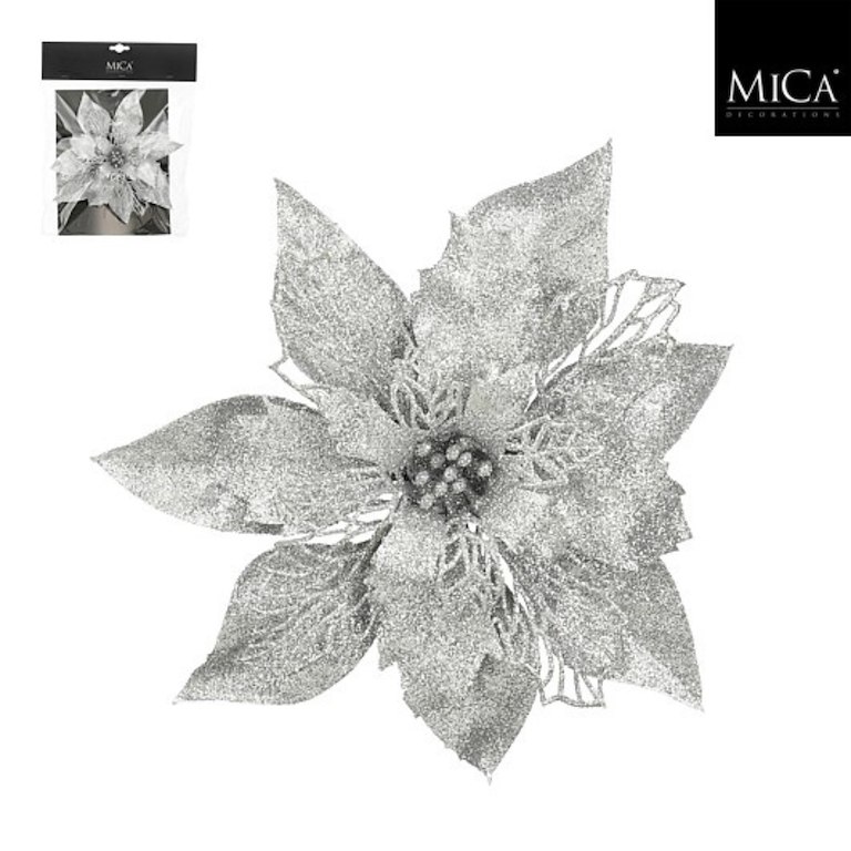 NG dekoracija - CLIP POINSETTIA 20cm 1179721 - Silver - EDL