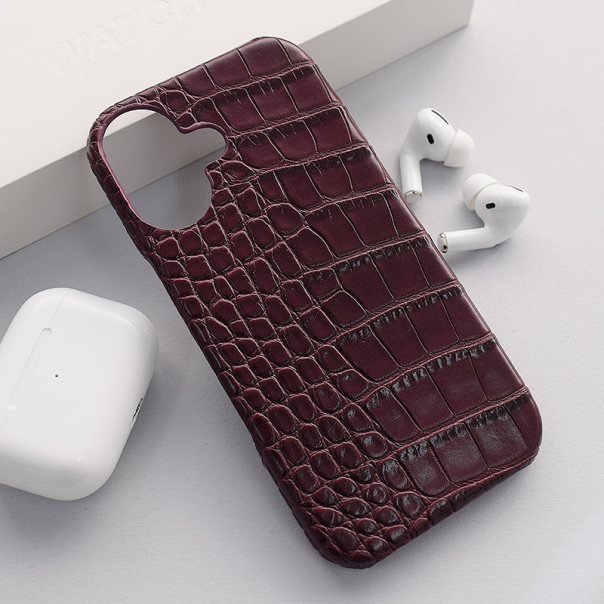 Maska za iPhone 16 Croco Leather bordo