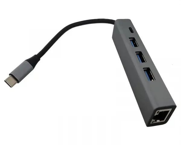 Adapter konverter USB Tip C-3xUSB 3.0+RJ45 Linkom