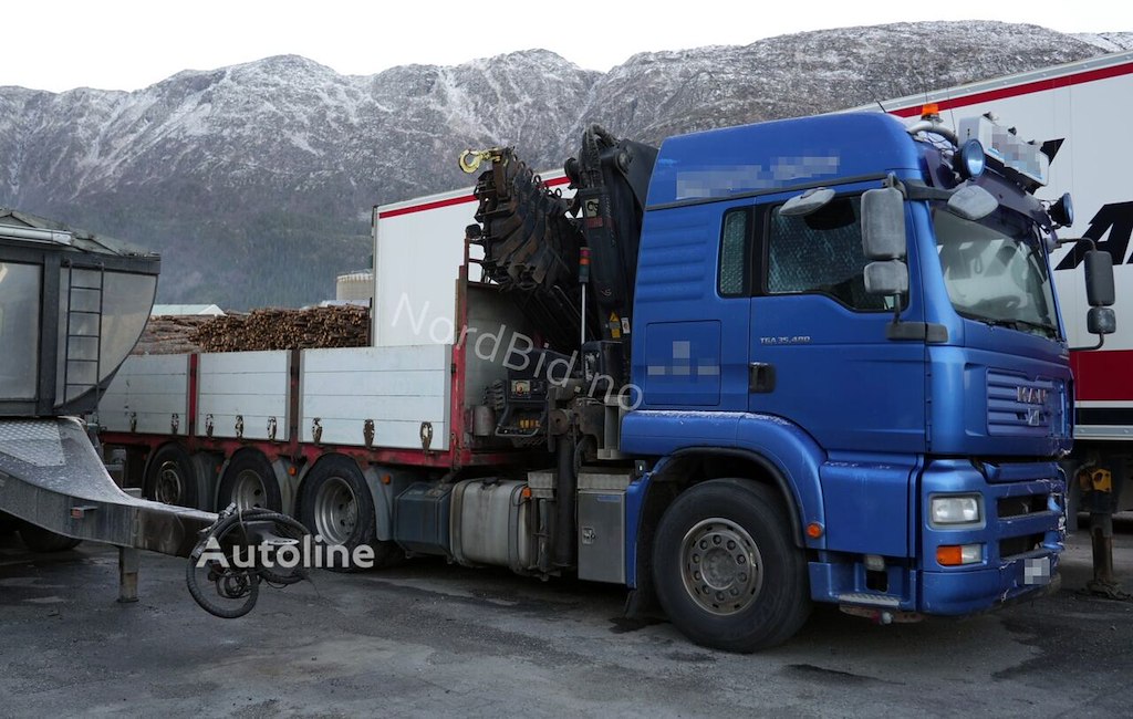 MAN TGA 35.480 *8x4 *HIAB 377 *BOX 6.5m *REACH 25m kamion s ravnom platformom