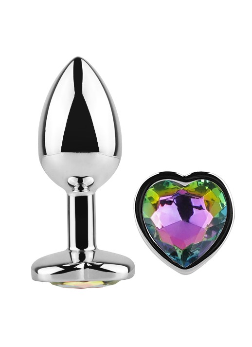 Diamond Heart Butt Plug Small Rainbow