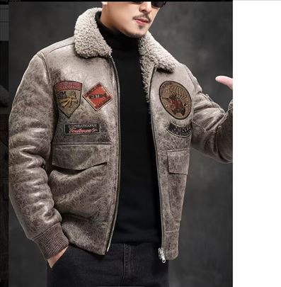 MenS Faux Fur Leather Bomber Jacket - 3 boje