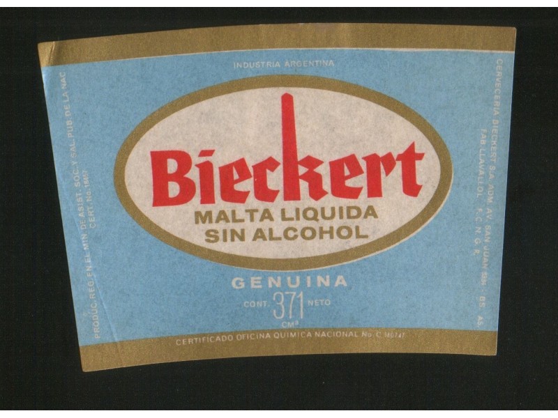 Bieckert sin Alcohol, argentinska etiketa