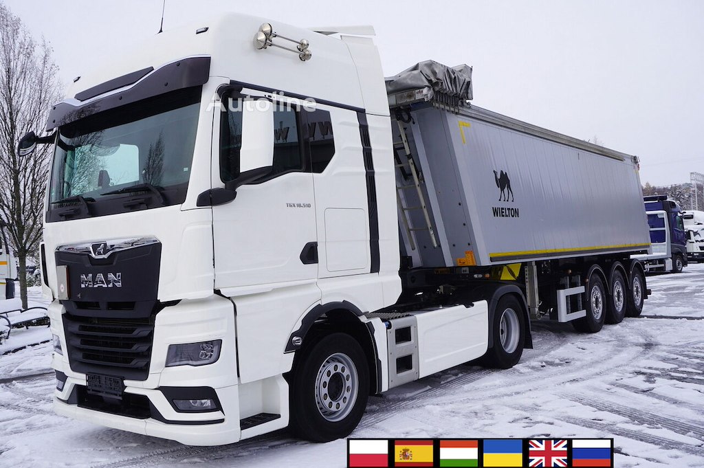 MAN TGX 18.510 4×2 tractor unit / Sleeper cab / 2023 / Wielton NW-3 tegljač + poluprikolica kipera
