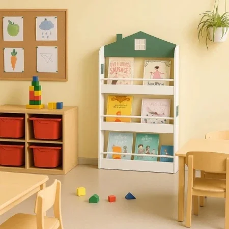 Kinder Home Dečija polica za knjige i igračke – kuća, 3 police, drvo ( JVTR-3478 )