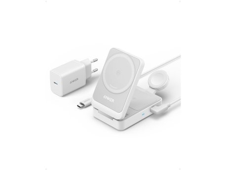 ANKER MagGo Wireless Charging Station 15W Foldable 3-in-1) bundle cable and charger (B2557321)