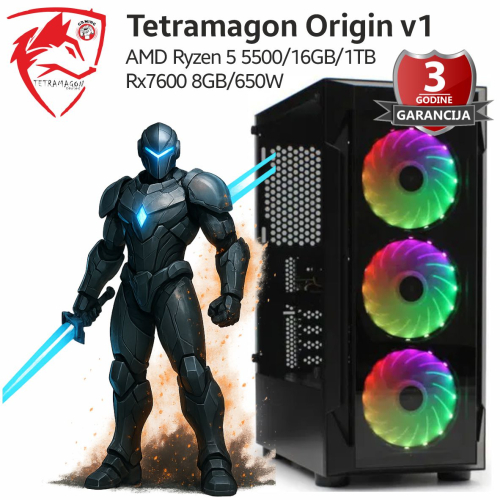 Računar Tetramagon Origin v1 AMD Ryzen 5 5500/16GB/1TB/RX7600 8GB/650W