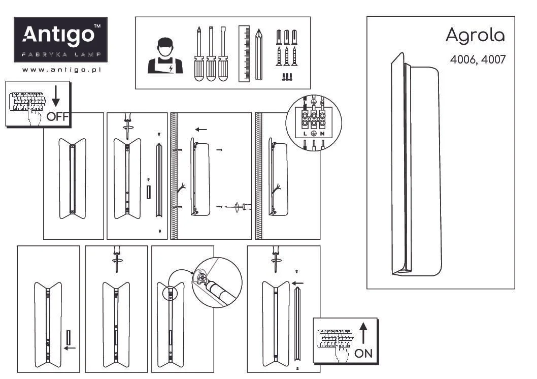 Shilo AGROLA zidna lampa bela
