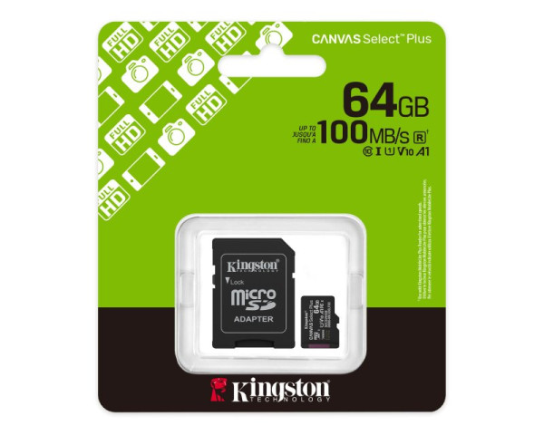 KINGSTON Memorijska kartica U1 V10 SDXC 64GB Canvas Select Plus G3 150R SDCS364GB + adapter