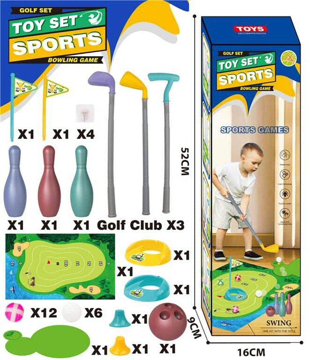 Dečiji set za golf i kuglanje – Toy Set Sports Sadrži: - 3 golf