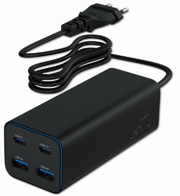 TA-UC-2A2C-PD100-01-BK Gembird 4-port 100W GaN USB PowerDelivery brzi punjacr, black