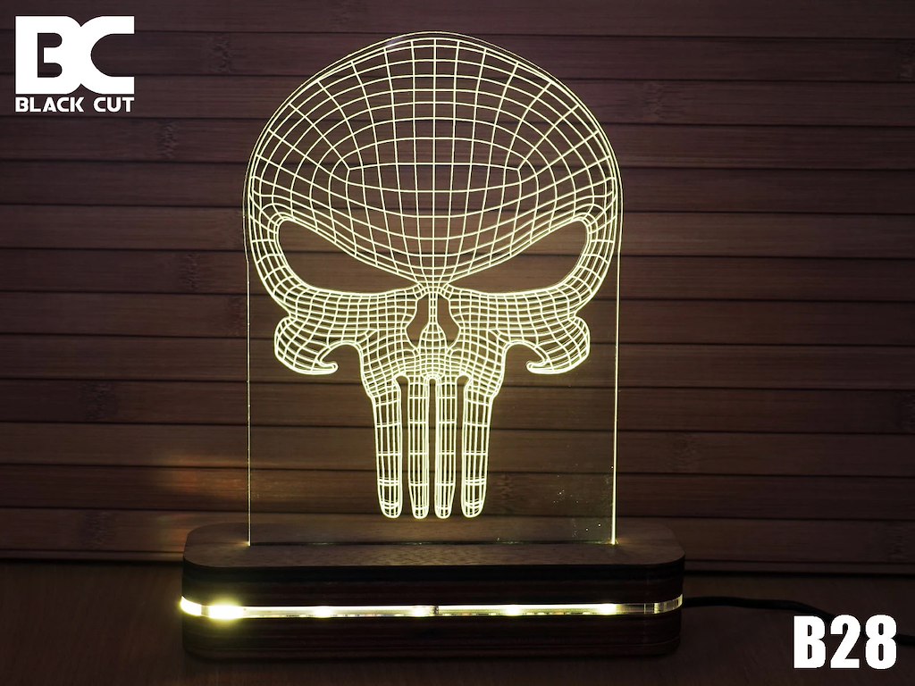 Black Cut 3D Lampa Skull Toplo bela