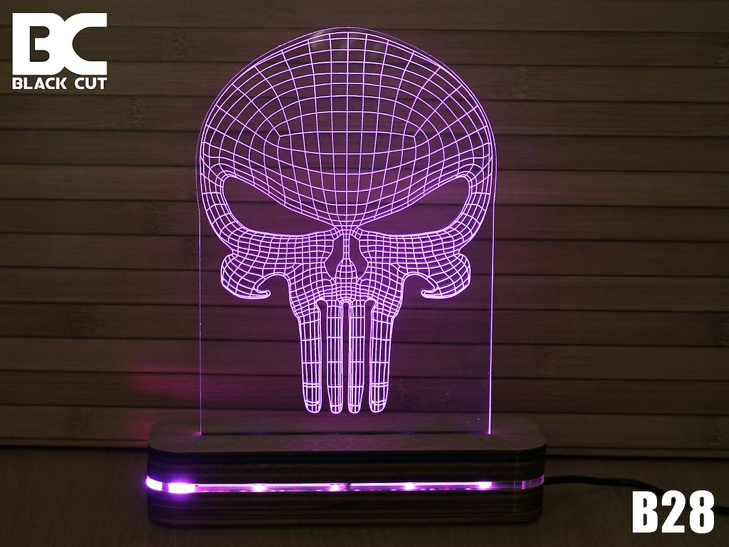 Black Cut 3D Lampa Skull Roze
