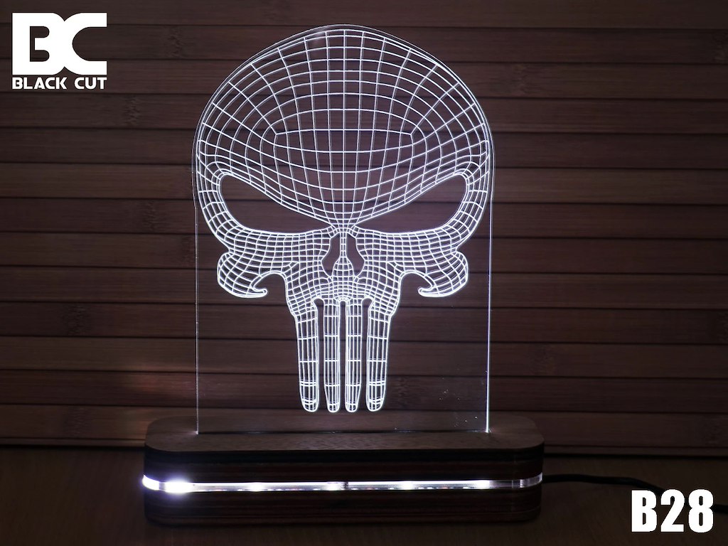 Black Cut 3D Lampa Skull Bela