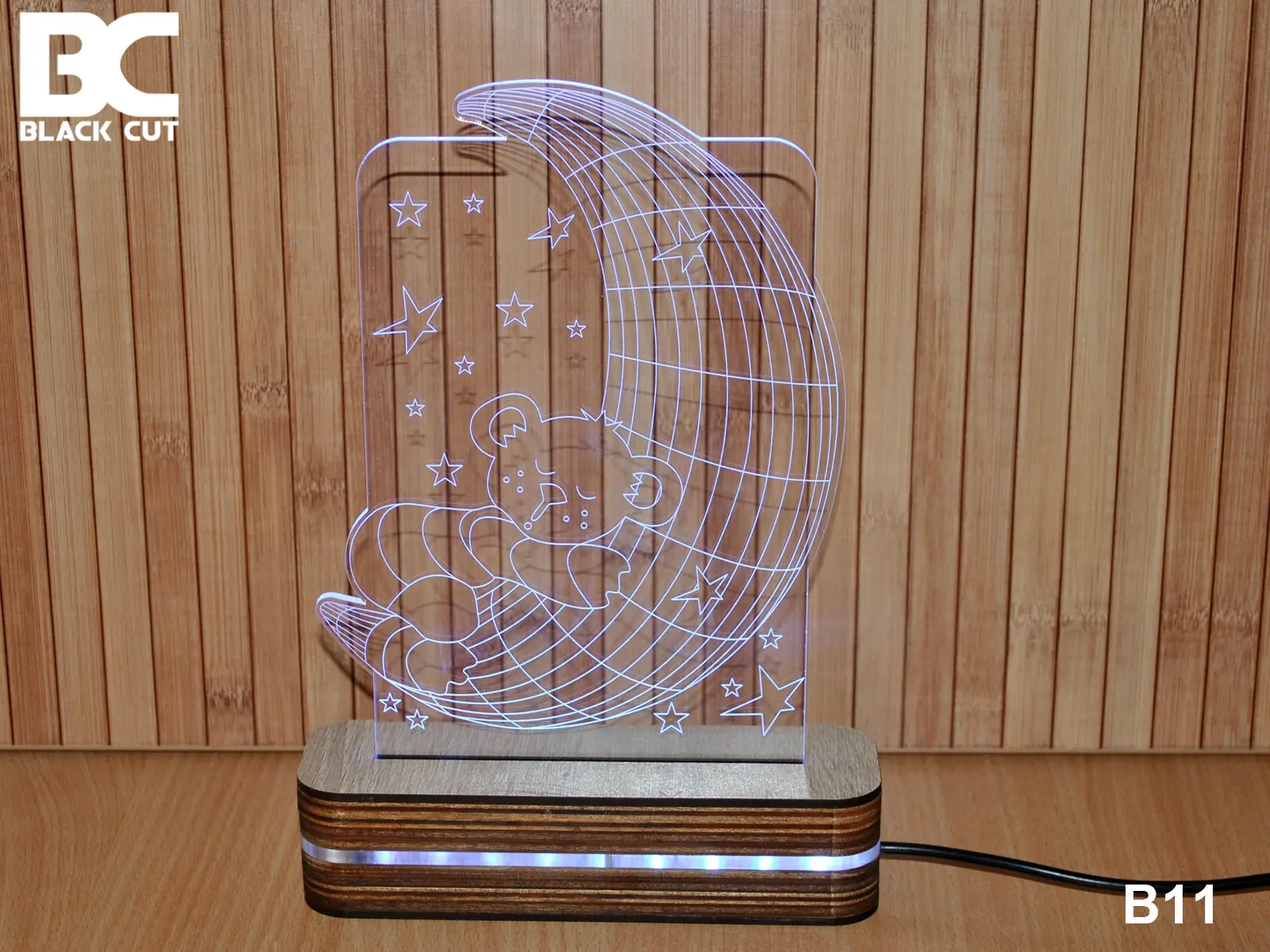 Black Cut 3D Lampa Meda I mesec Toplo bela