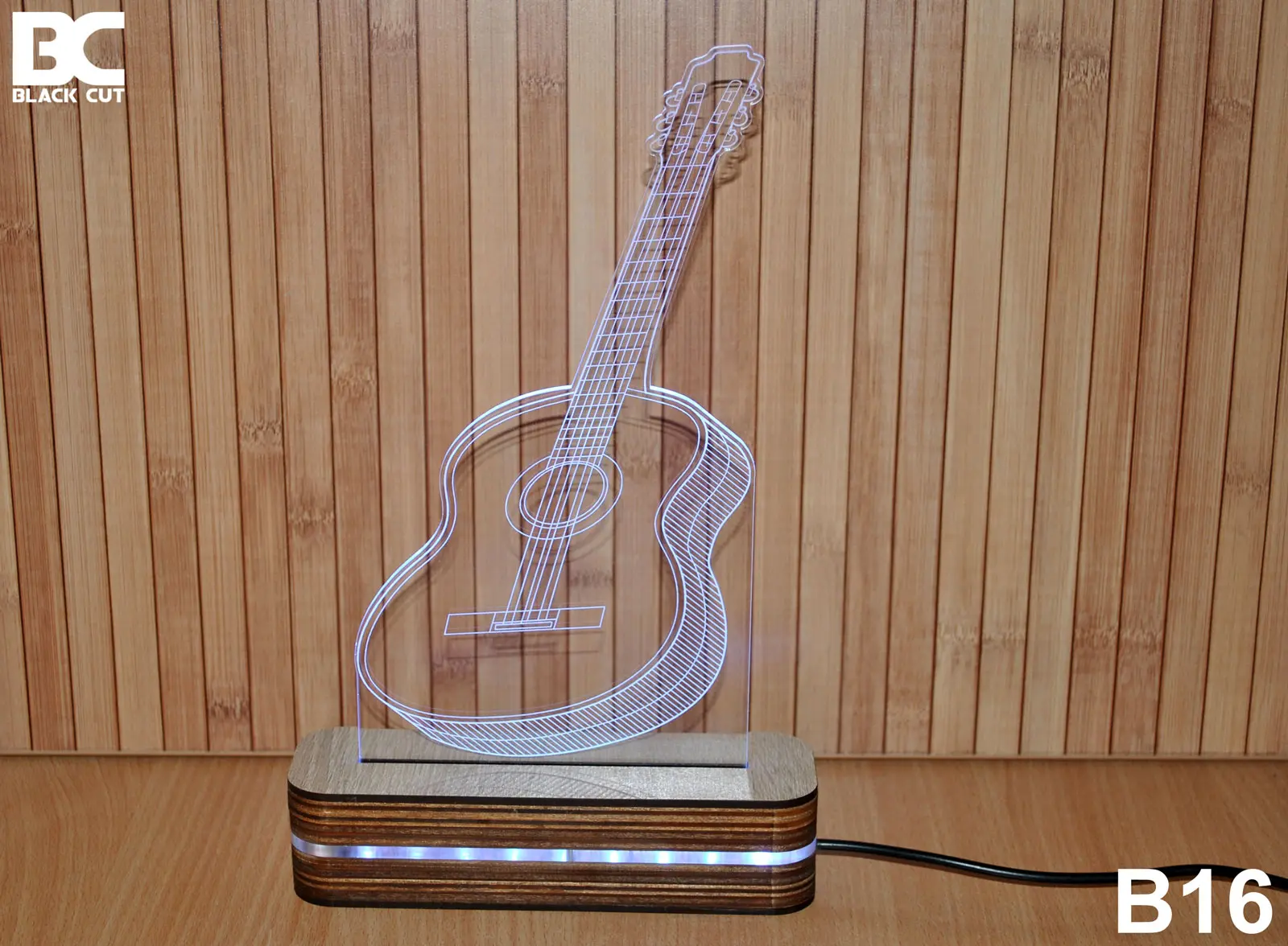 Black Cut 3D Lampa Gitara Toplo bela