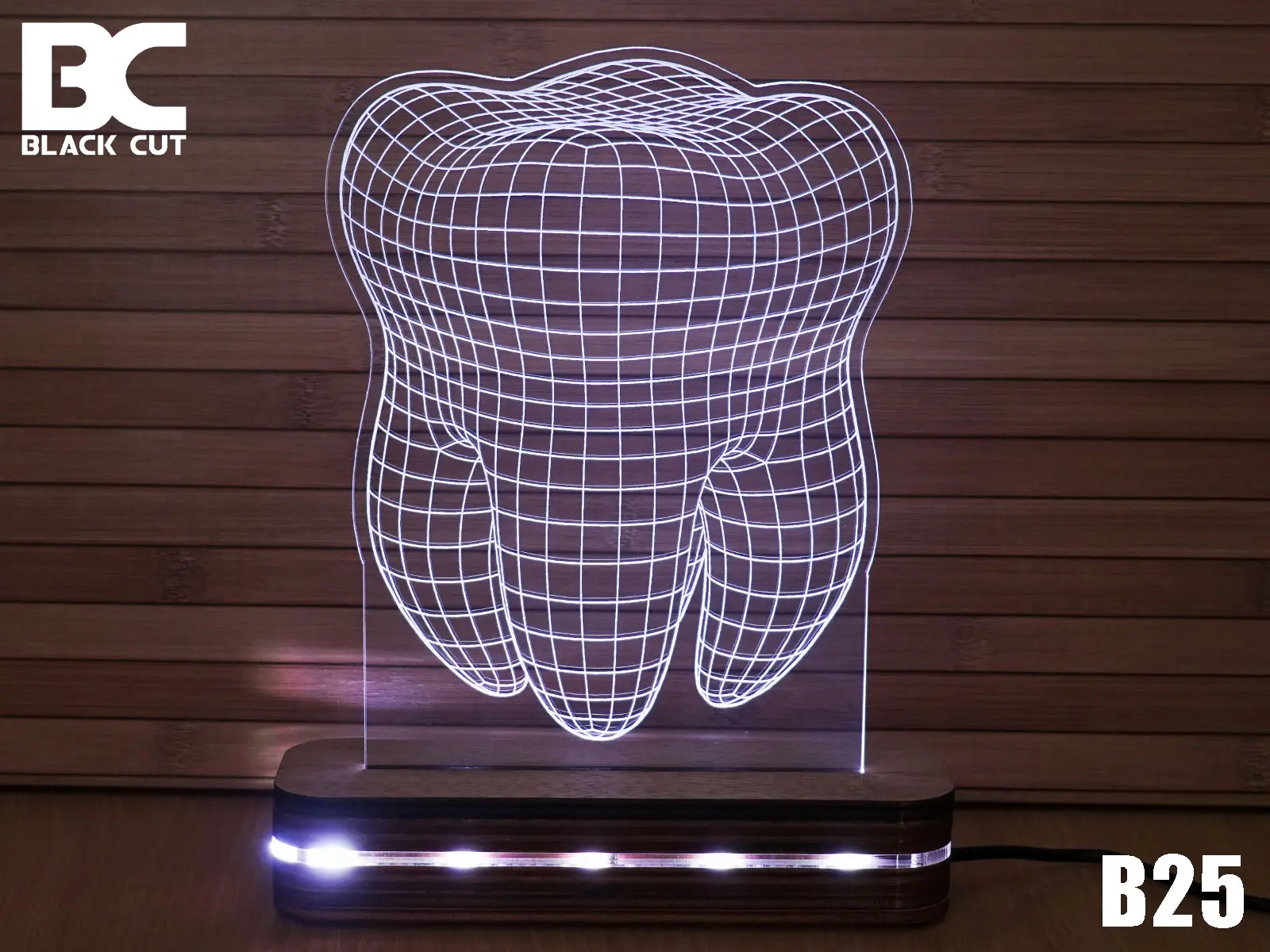 Black Cut 3D Lampa Zub Bela