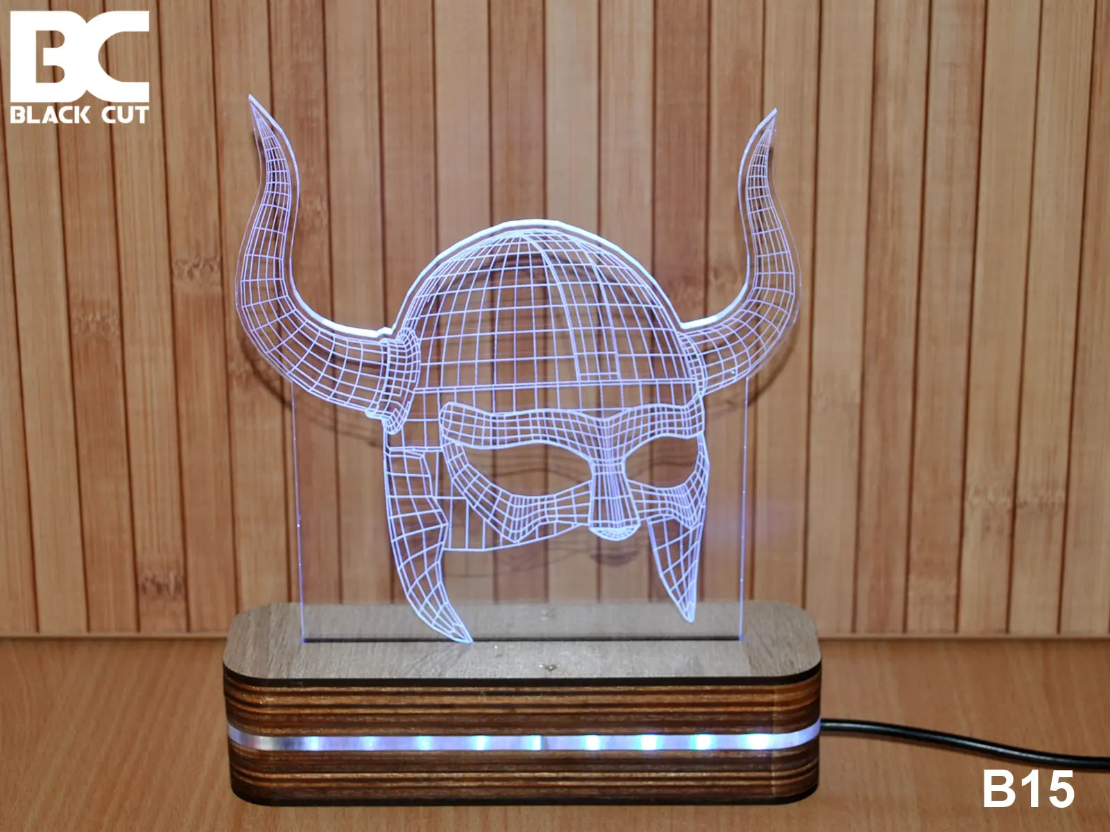 Black Cut 3D Lampa Viking Svetlo plava