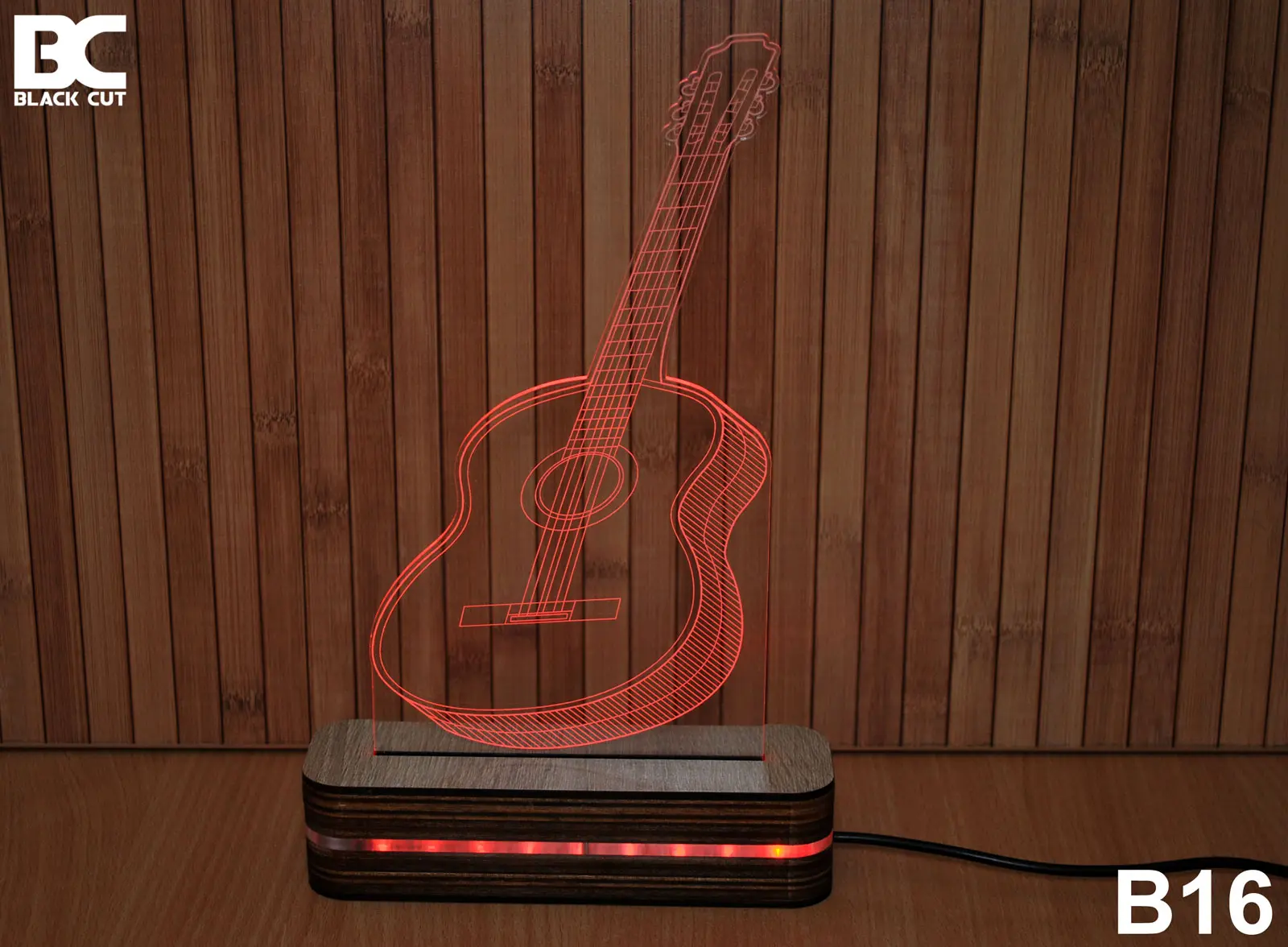 Black Cut 3D Lampa Gitara Crvena