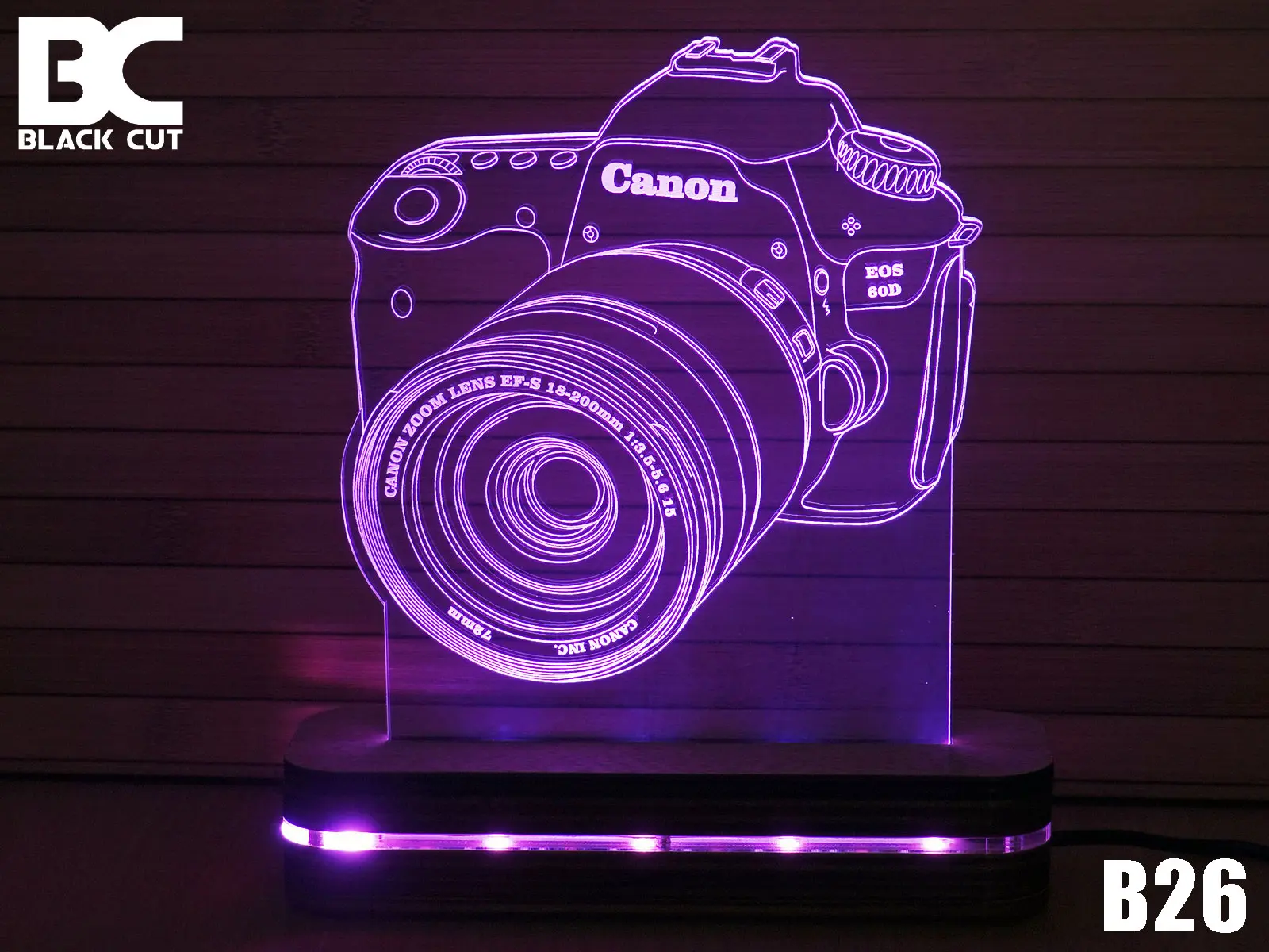 Black Cut 3D Lampa Foto aparat Roze