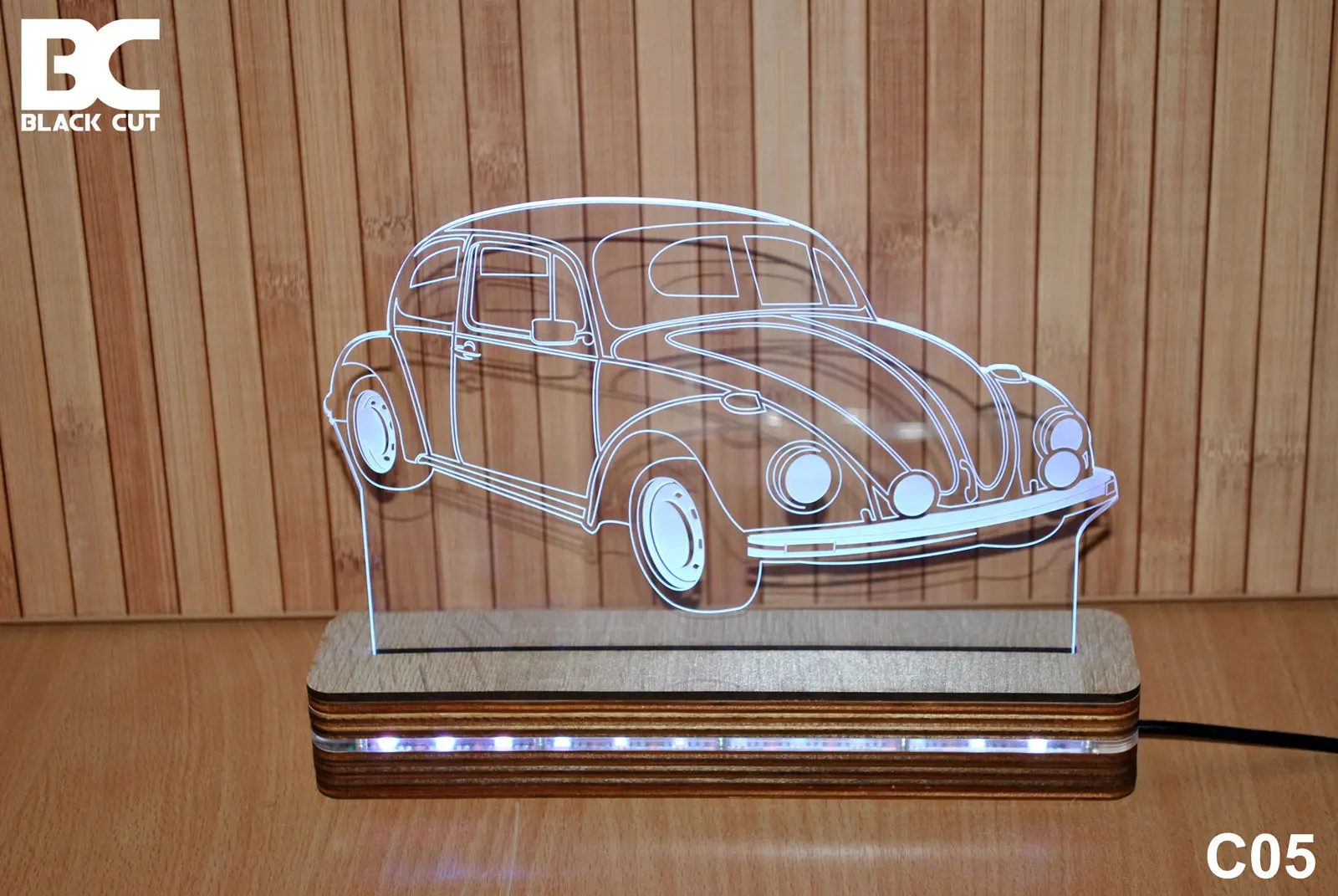 Black Cut 3D Lampa Svetlo plava
