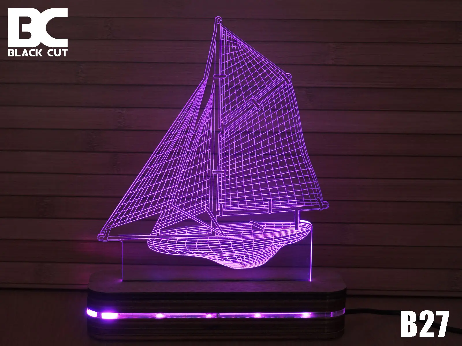 Black Cut 3D Lampa Brod Roze