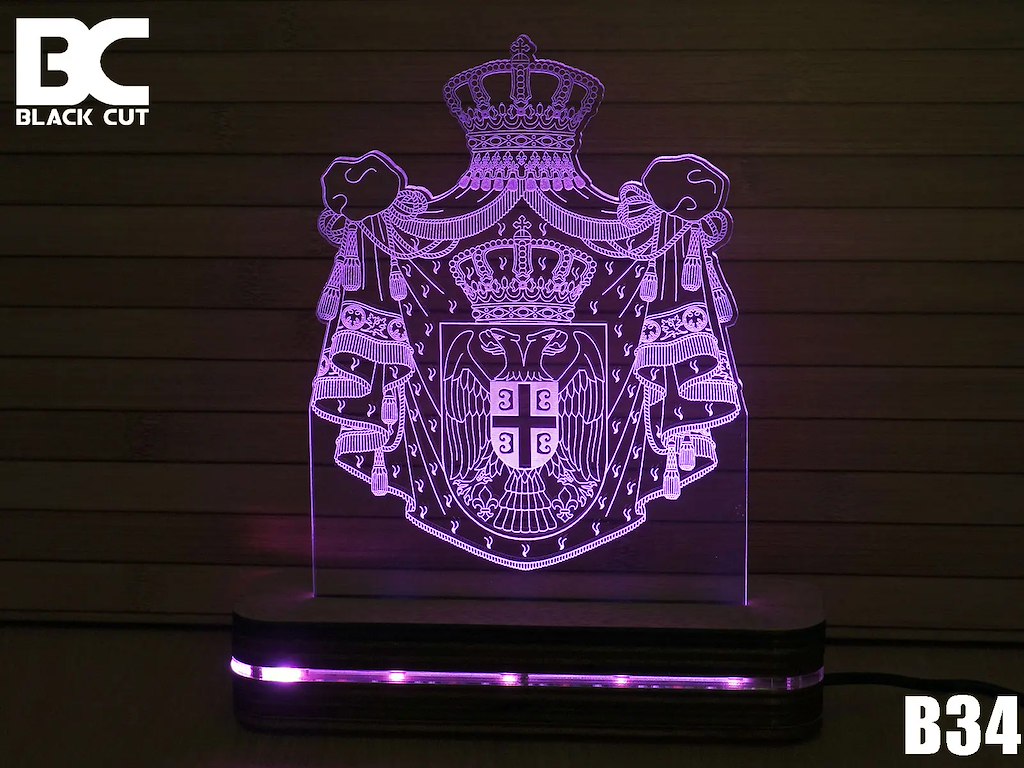 Black Cut 3D Lampa Grb Srbije Roze
