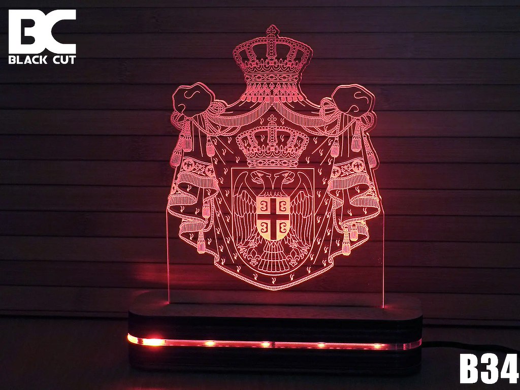 Black Cut 3D Lampa Grb Srbije RGB
