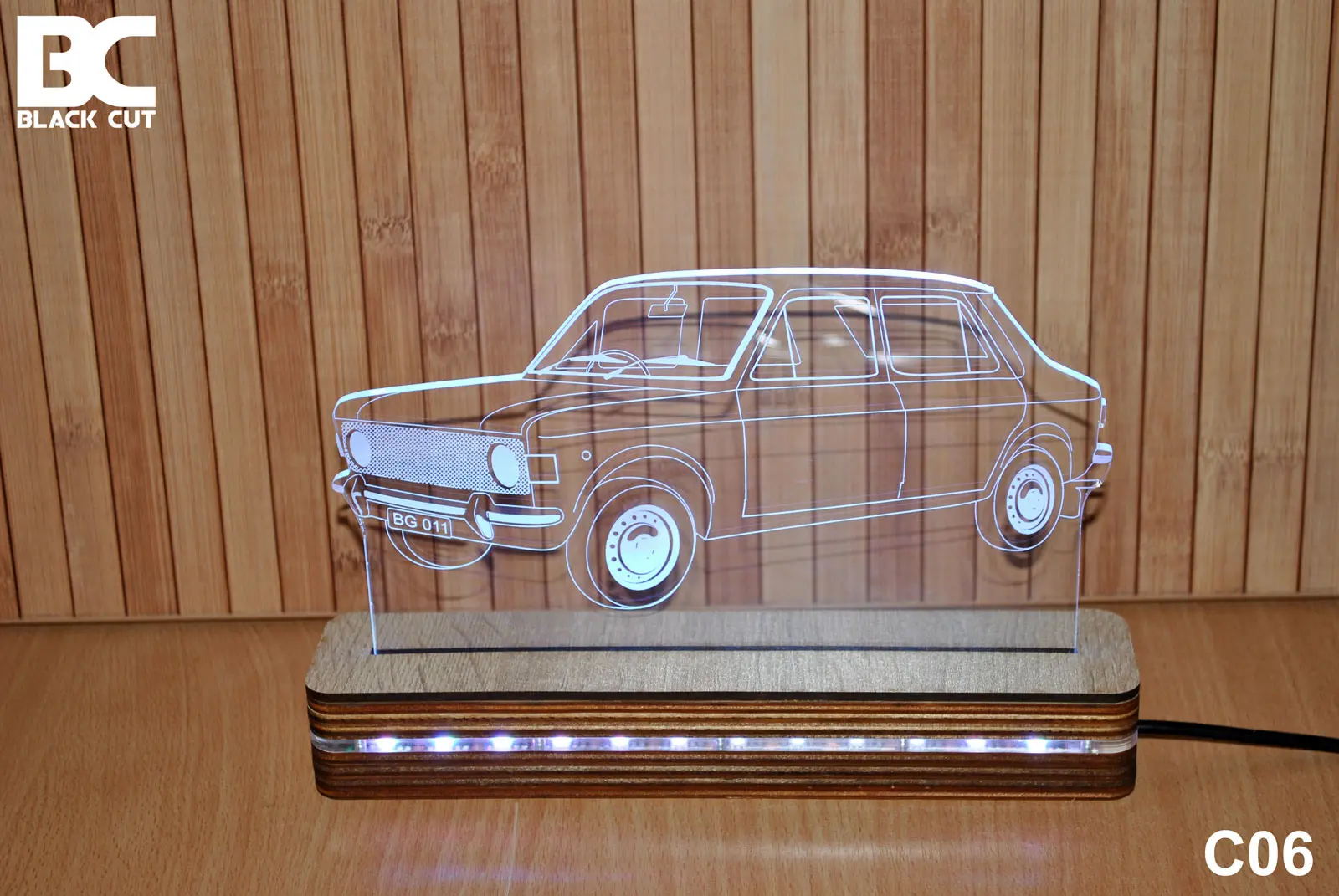 Black Cut 3D Lampa Svetlo plava