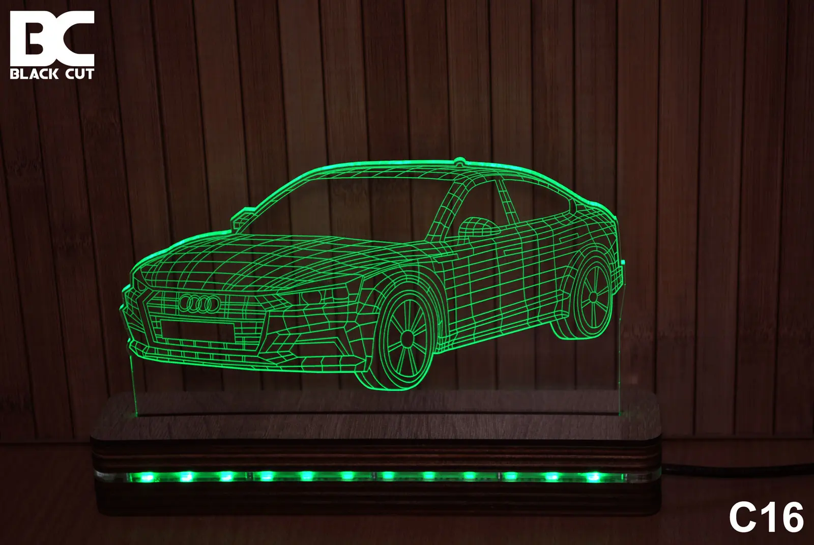Black Cut 3D Lampa Zelena