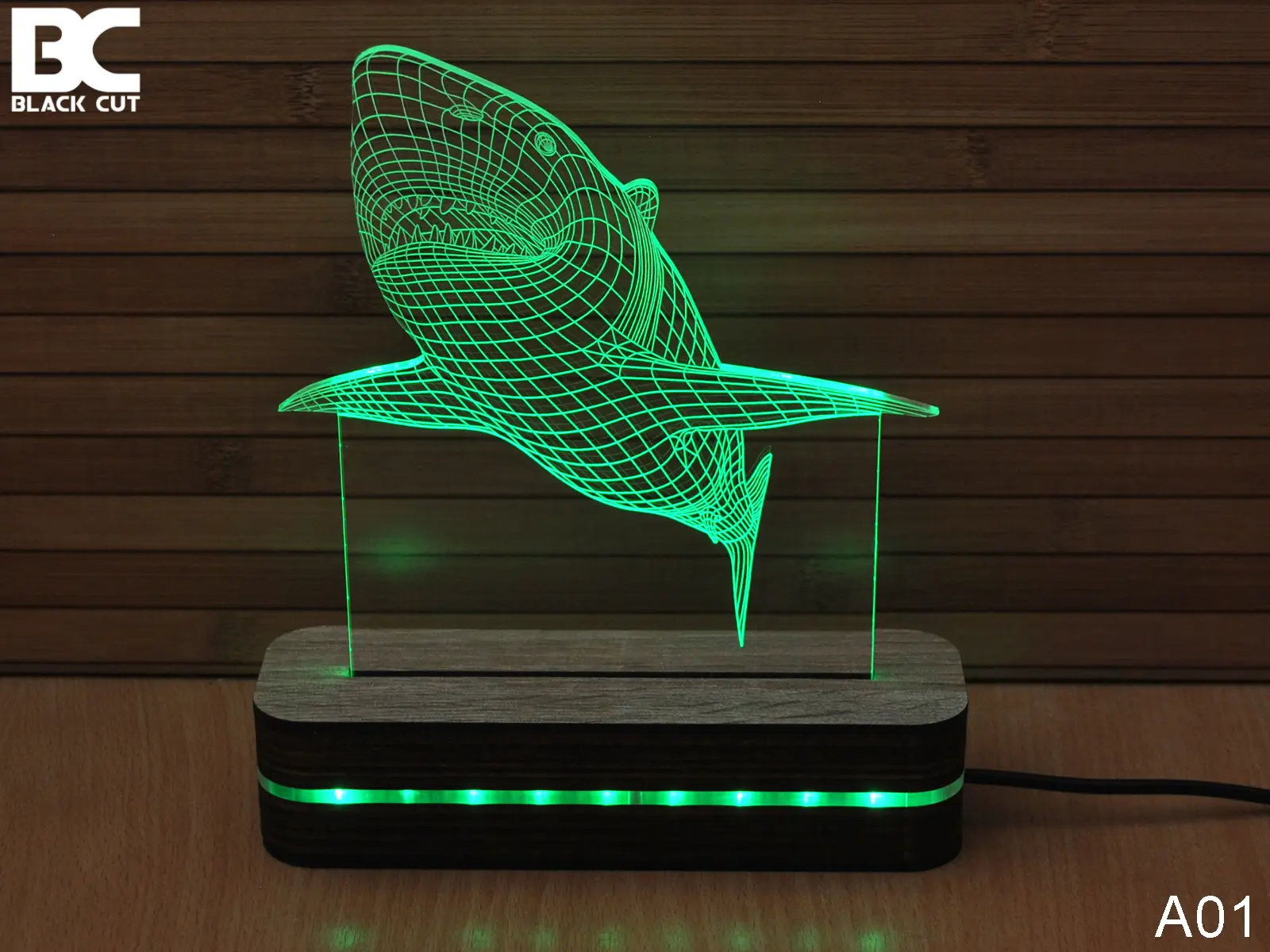 Black Cut 3D Lampa Ajkula, Zelena