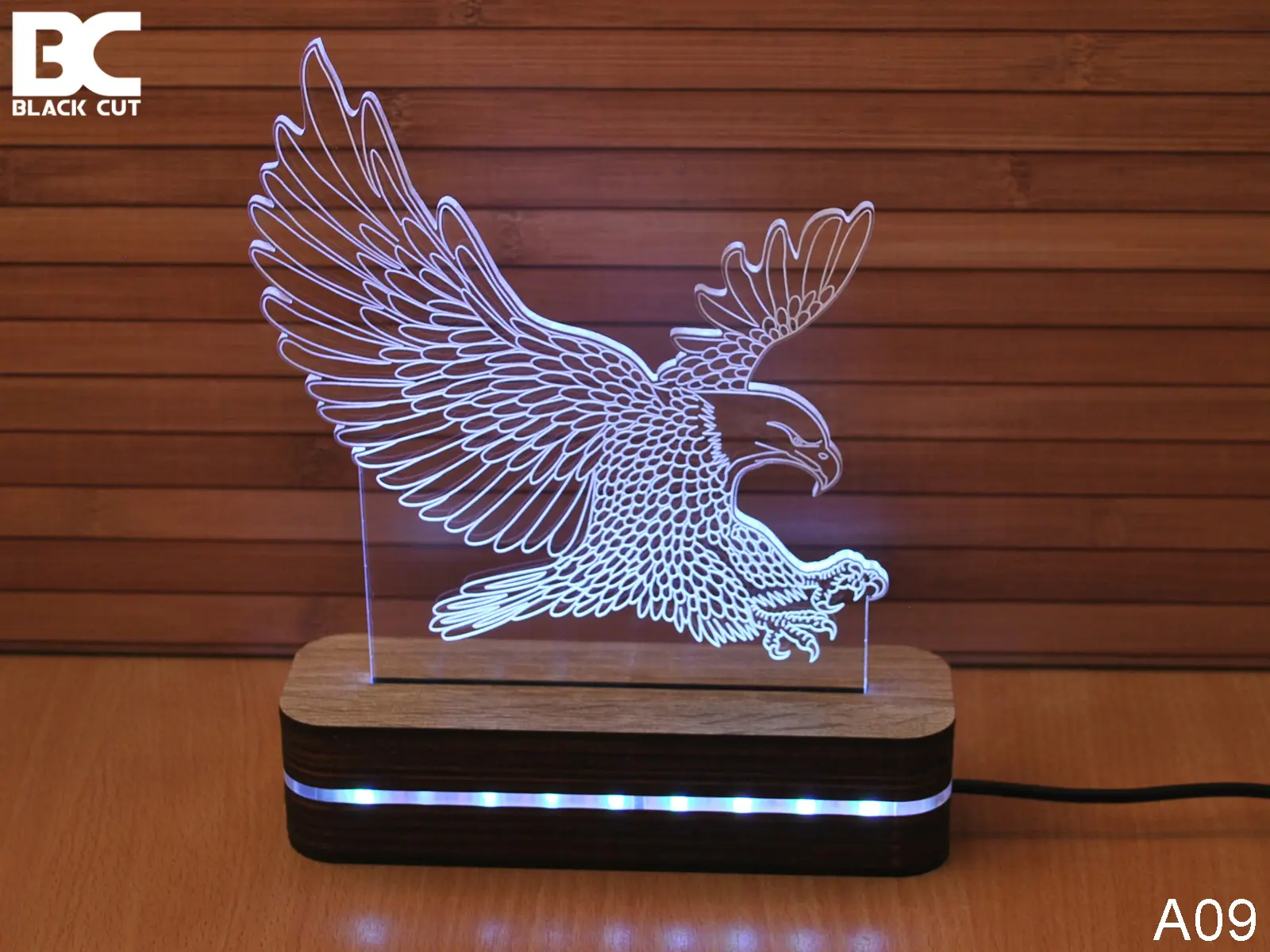 Black Cut 3D Lampa Orao, Hladno bela