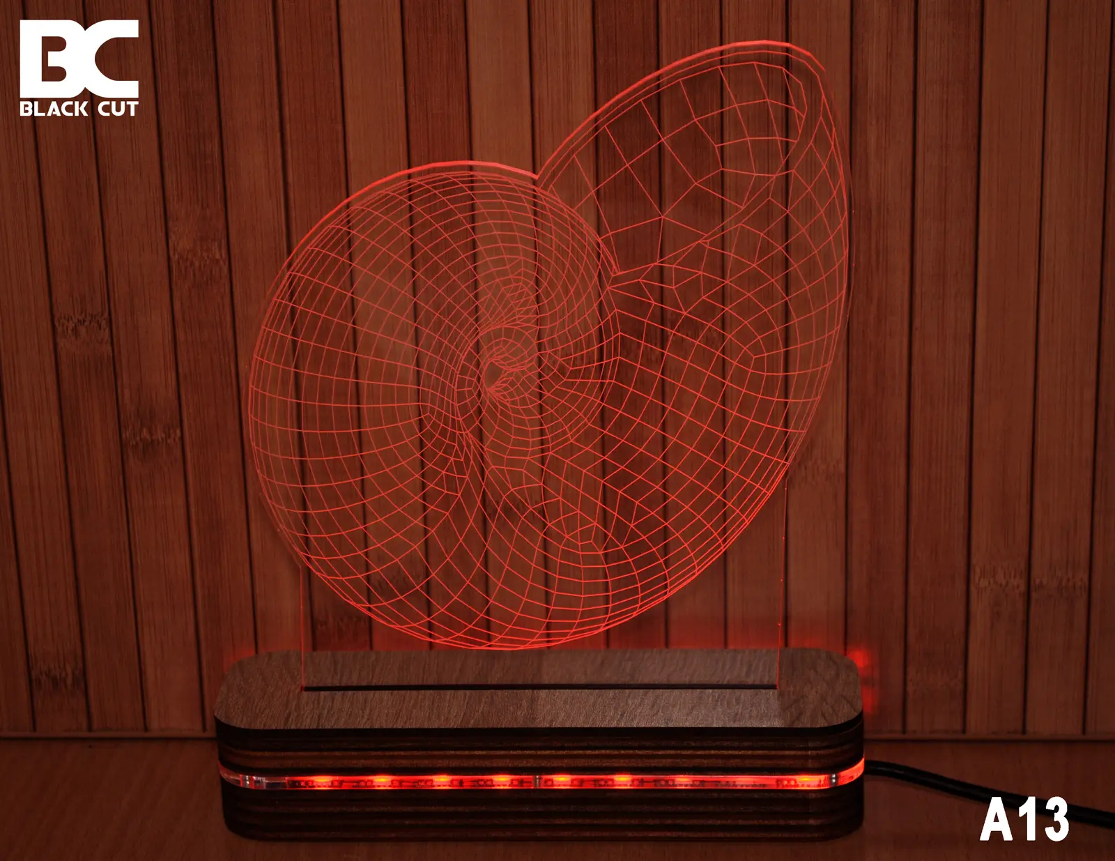Black Cut 3D Lampa Puž, Crvena