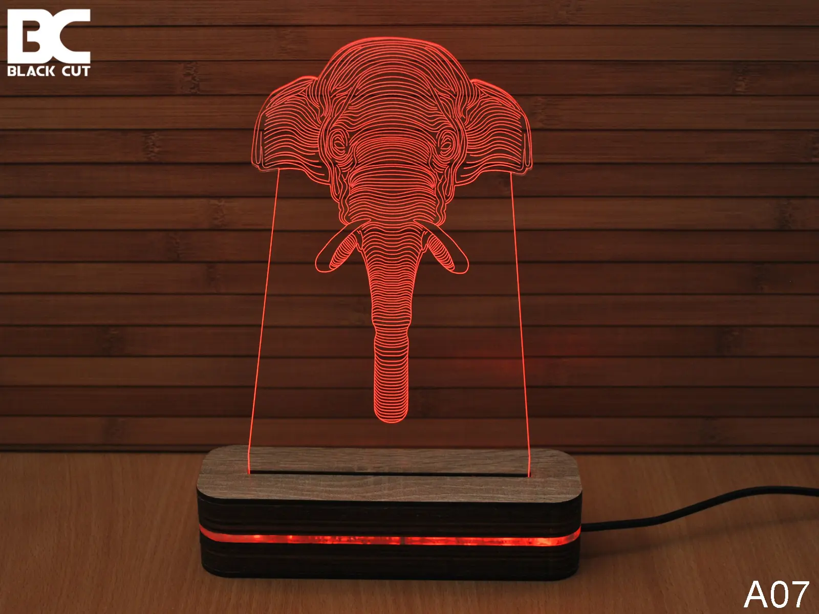 Black Cut 3D Lampa Slon, Crvena