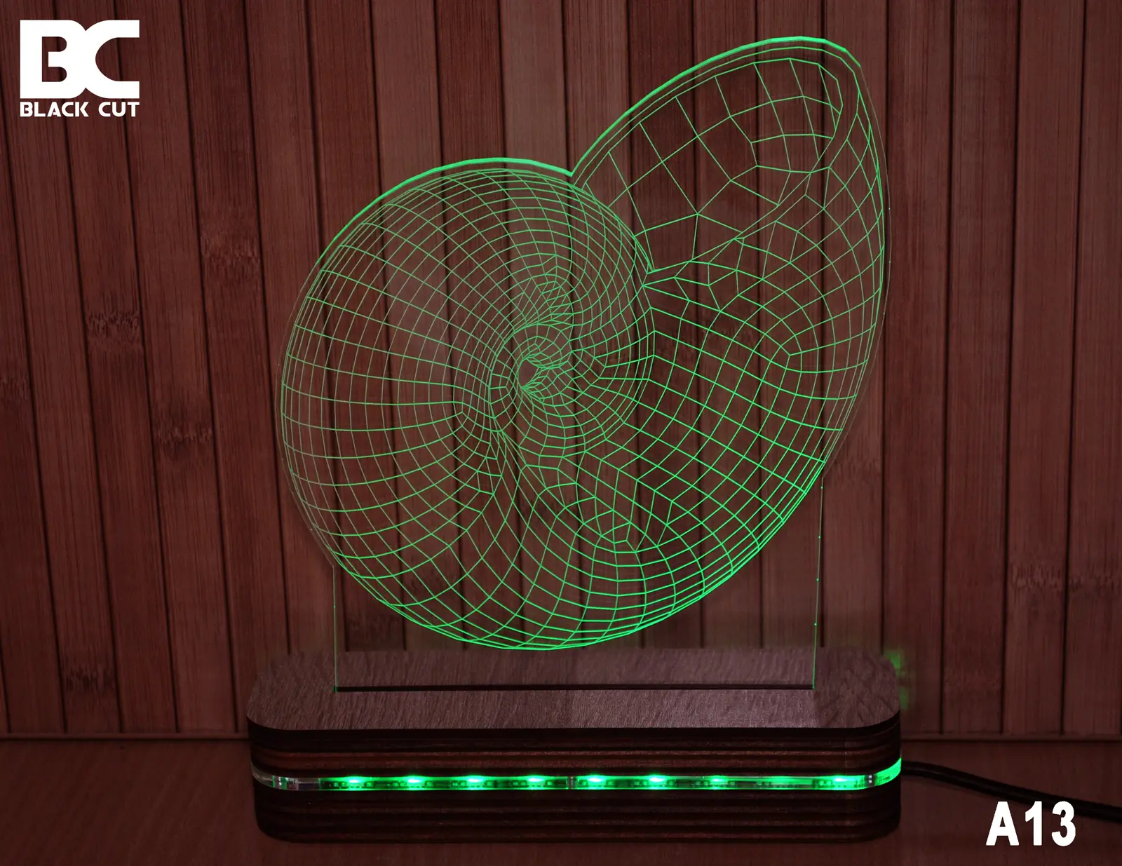 Black Cut 3D Lampa Puž, Zelena