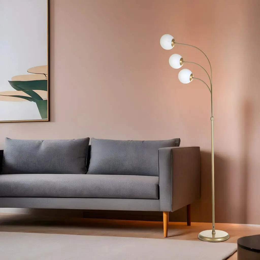 Opviq Podna lampa Badi 3, 170 cm, E27, Zlatne boje