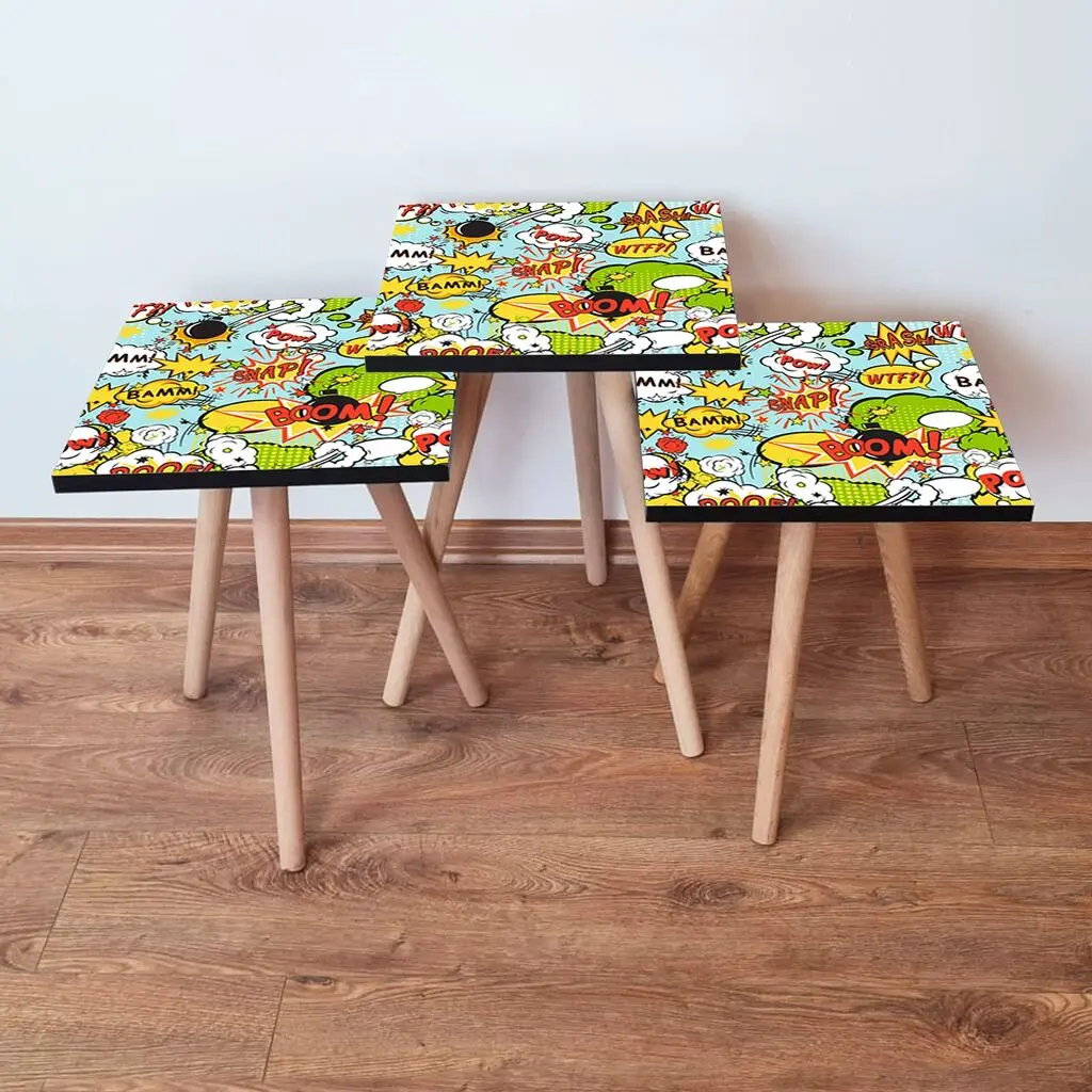 Hanah Home Set klub stočića 3Shp9, 3 komada, Šareni