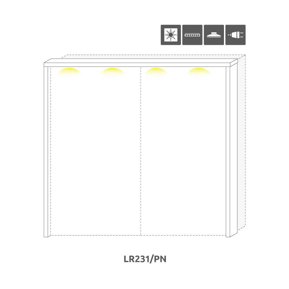 JELA Ram kliznog plakara sa rasvetom LR231 - kolekcija Piano - Kristalno Bela HG Lak - 2.5x228x17.5 cm