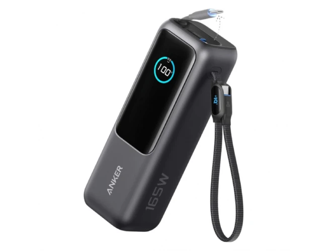 Anker Power Bank 25000mAh 165W sa ugrađenim USB-C kablom na izvlačenje crni