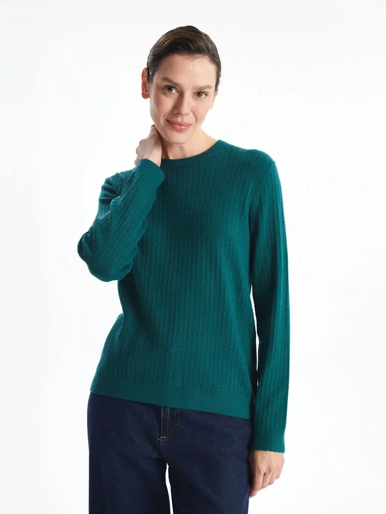 LC Waikiki Ženski džemper, W4IU52Z8-CYP, Okrugli izrez, Zeleni