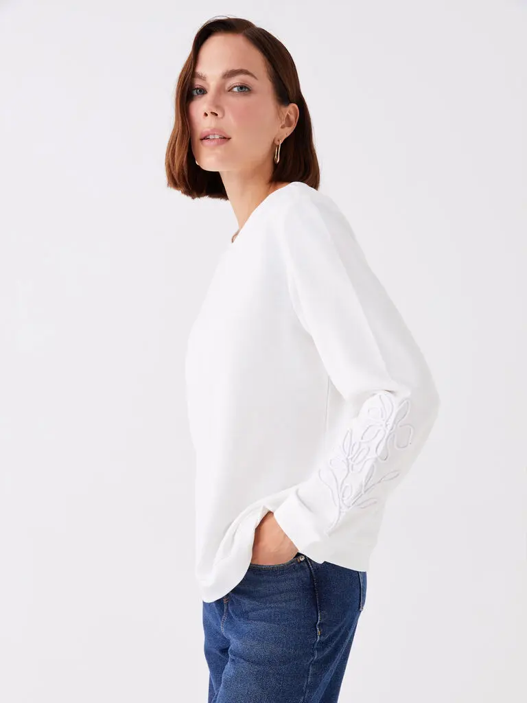 LC Waikiki Ženski duks, W3GB52Z8-EEW, Dugi rukav, Okrugli izrez, Beli