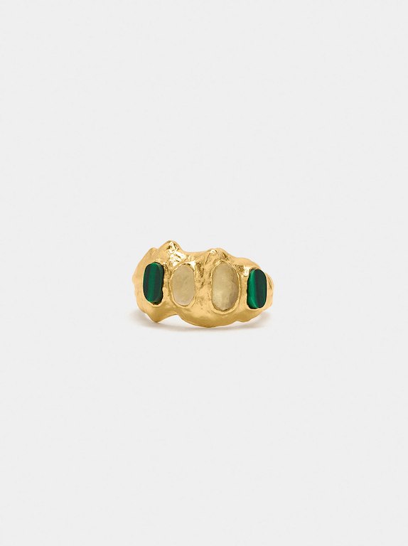 IRREGULAR RING WITH STONES - 18K GOLD PLATED
