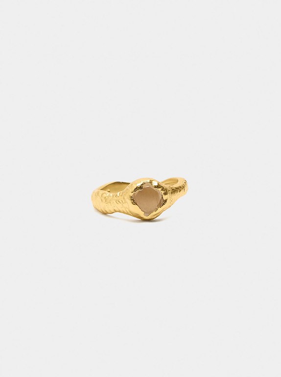 IRREGULAR RING WITH STONE - 18K GOLD PLATED