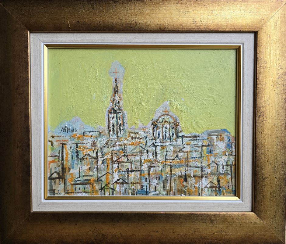 Beograd 1, Miodrag Mijo Elezović, ulje platno kaširano na lesonitu, sa 31×36 cm, bez 25×20 cm, sertifikat, 11800 dinara